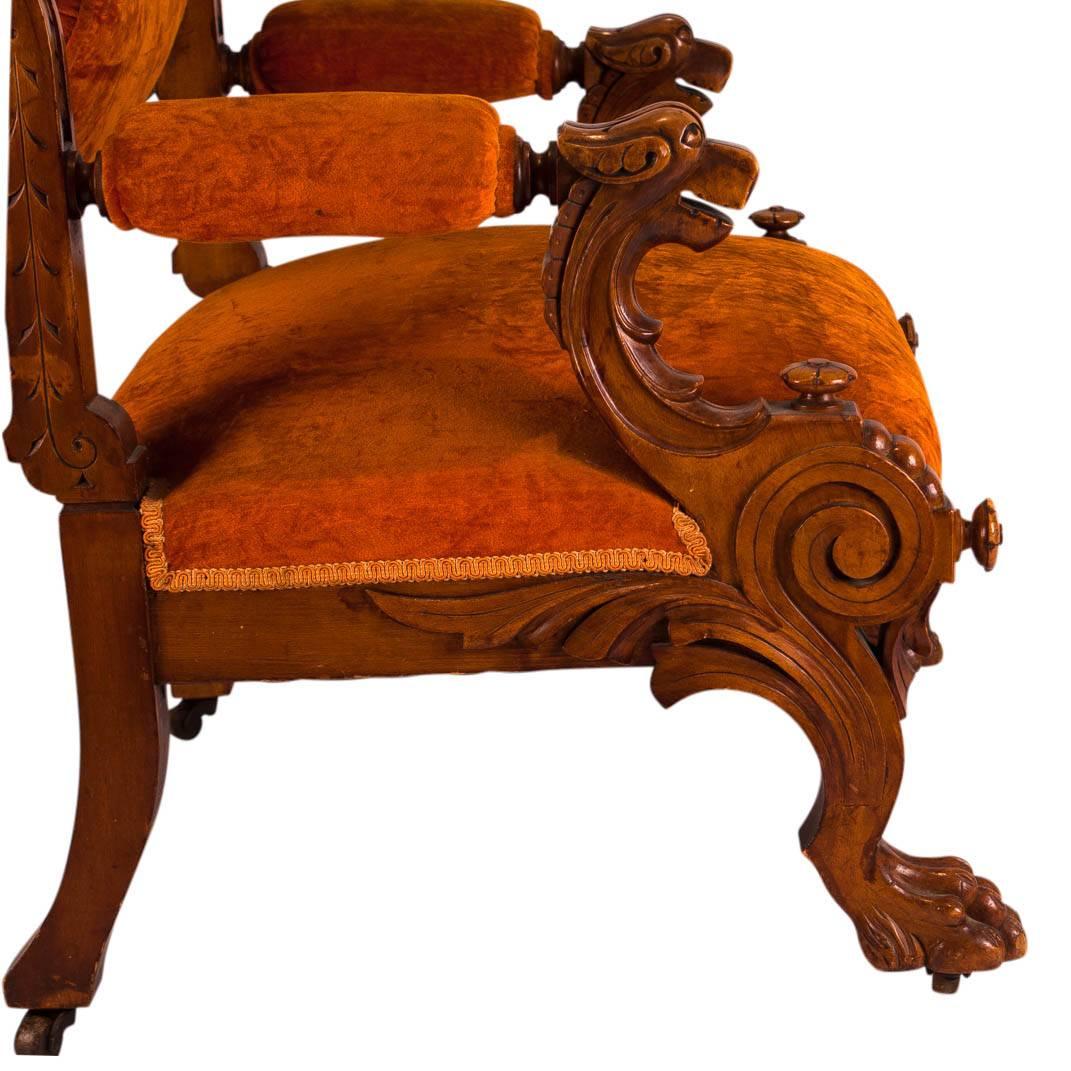 Victorian Walnut Low Chair with Swiveling Back, USA, 1880 at 1stDibs