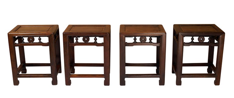 Four Chinese Hong Mu Stools in Ming Style, circa 1920 at 1stDibs