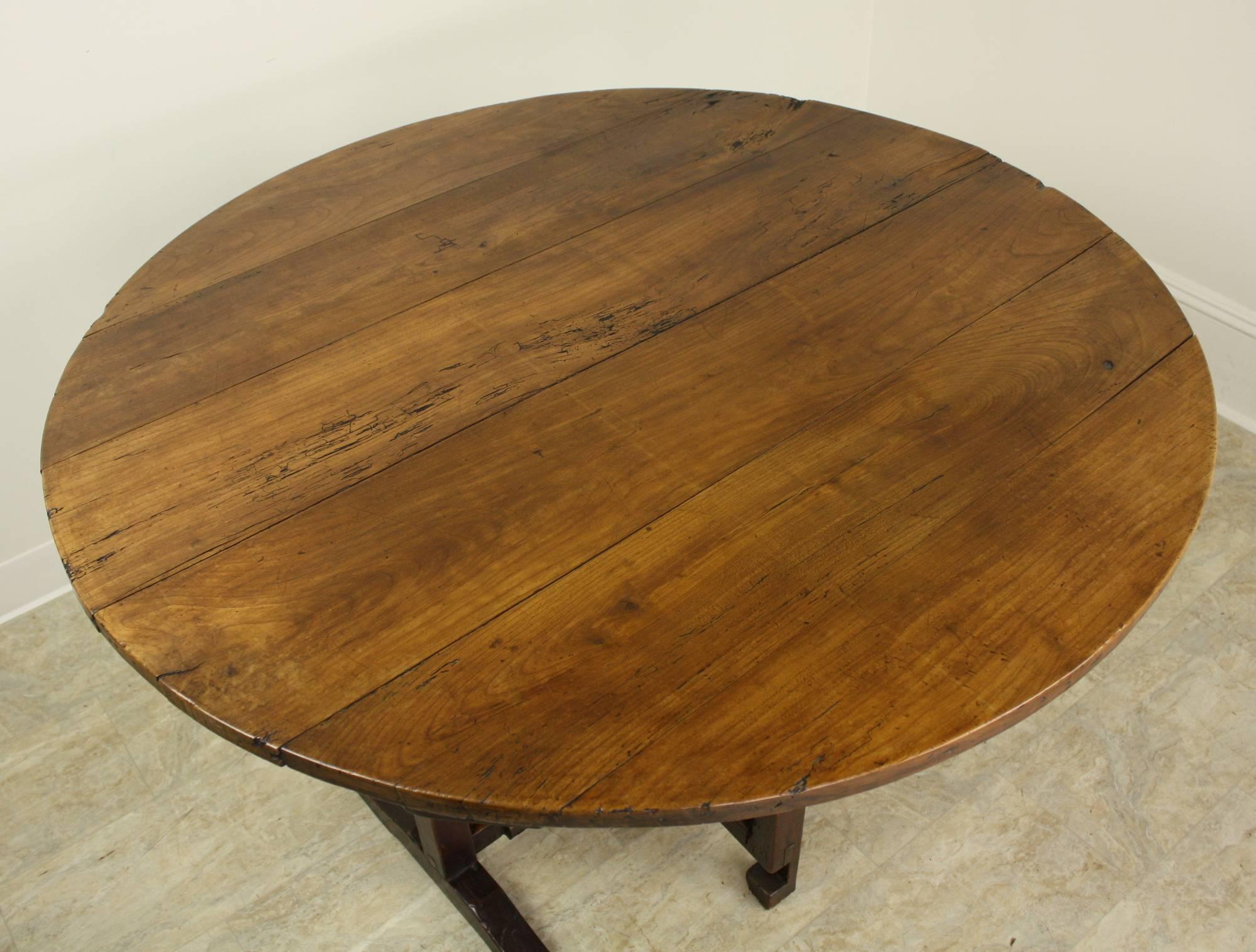 Antique 44" Round French Cherry Wine Table at 1stDibs