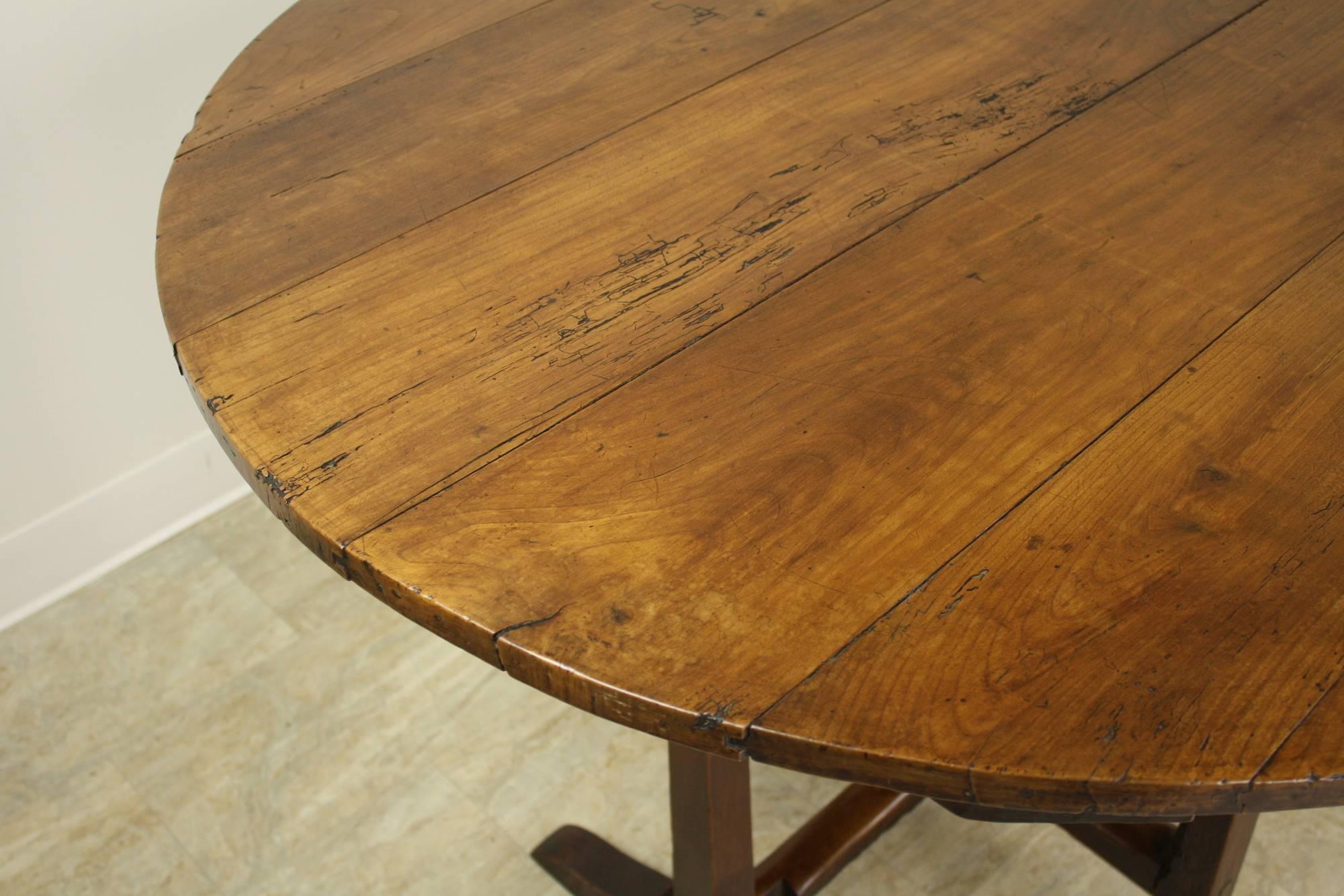 Antique 44" Round French Cherry Wine Table at 1stDibs