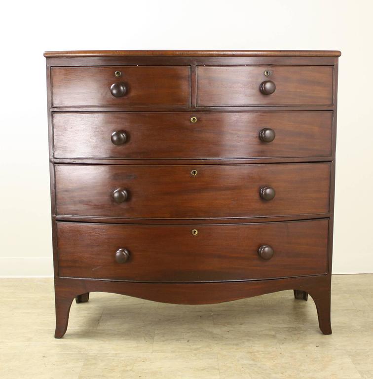 Antique Mahogany Bowfront Chest of Drawers, Original Bracket Feet at ...