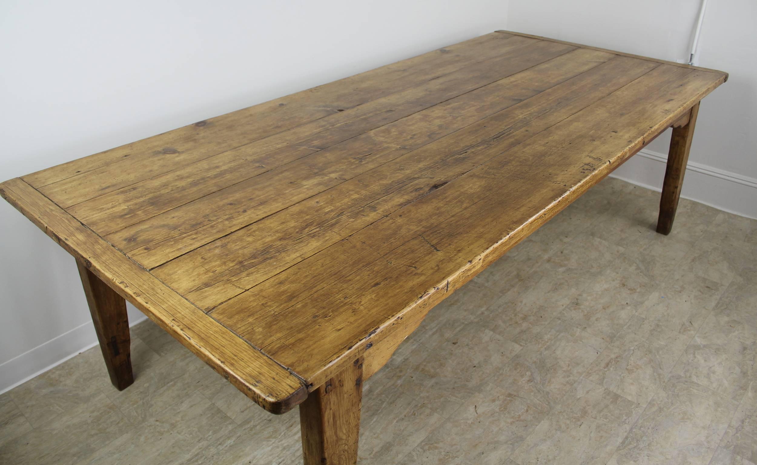 Exceptionally Deep Antique Pine Farm Table, Thick Top and Breadboard ...