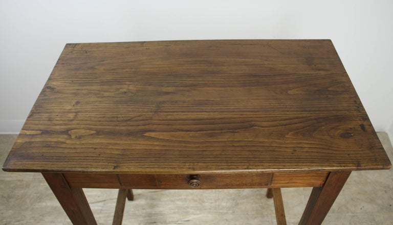 Tall Antique Chestnut Side Table with Stretchers at 1stDibs