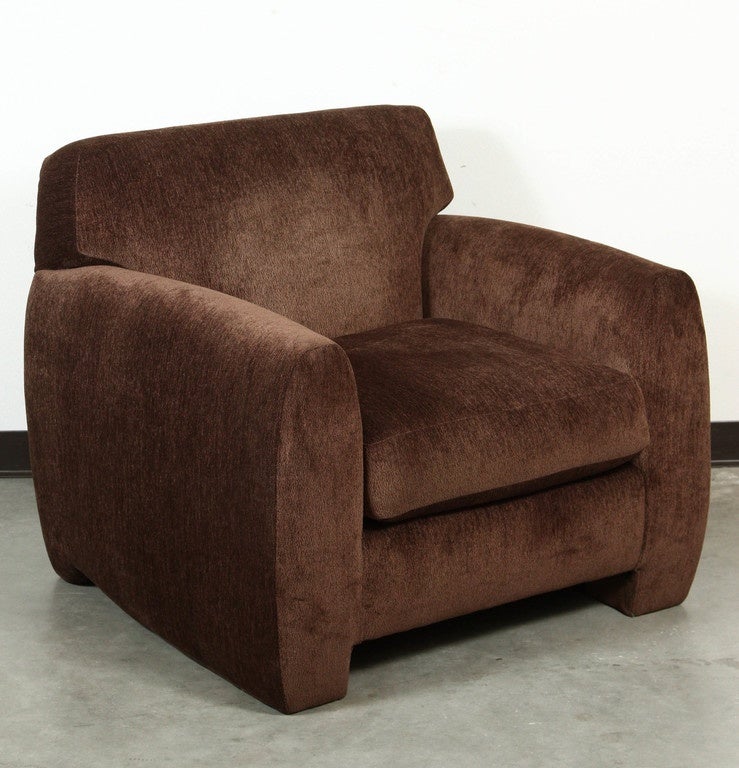Pair of Chocolate Brown Chenille Club Chairs at 1stDibs