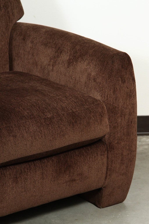 Pair of Chocolate Brown Chenille Club Chairs at 1stDibs