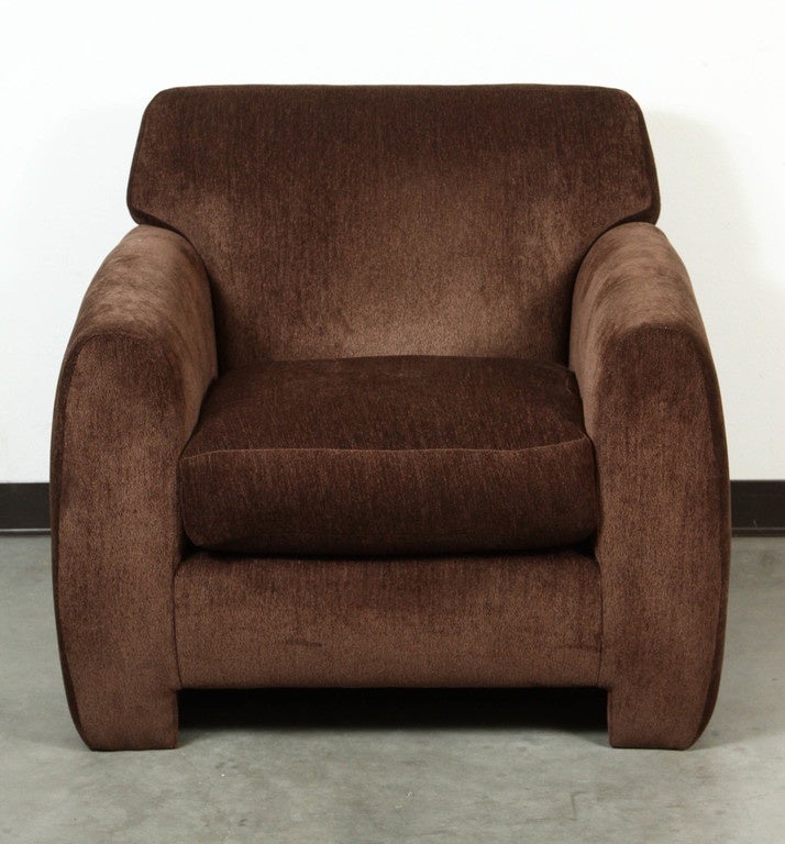 Pair of Chocolate Brown Chenille Club Chairs at 1stDibs