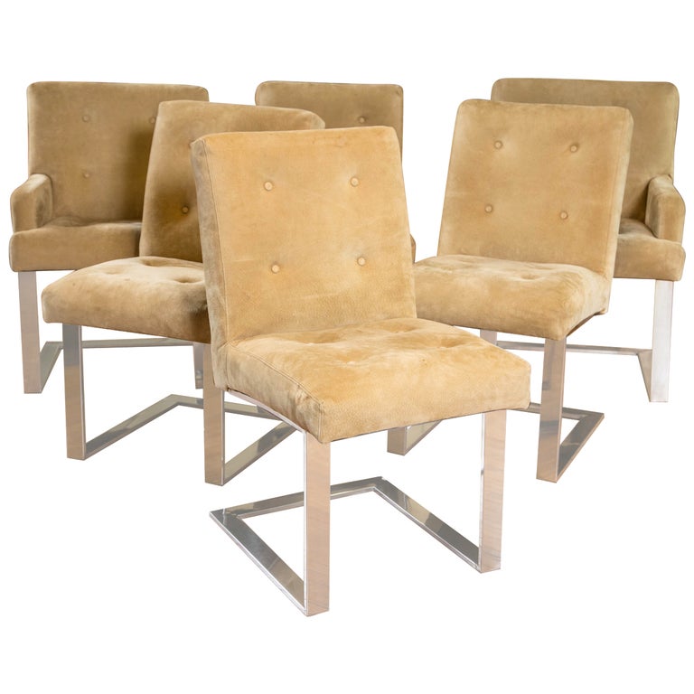 Set of Six SuedePaul Evans for Directional Dining Chairs at 1stDibs