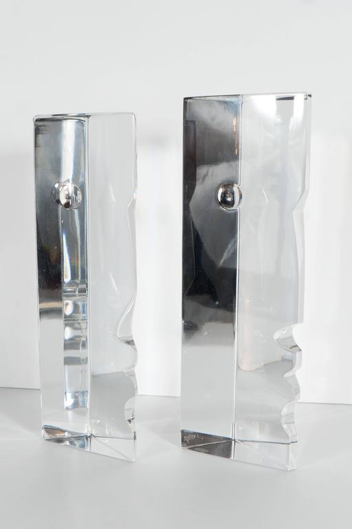 Pair of Stunning Mid-Century Baccarat Crystal Face Bookends Designed by ...