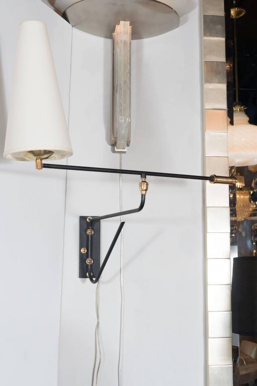 Pair of French Mid-Century Swing-Arm Counterbalanced Sconces in Brass ...