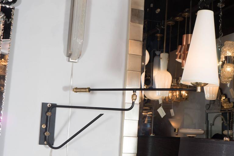 Pair of French Mid-Century Swing-Arm Counterbalanced Sconces in Brass ...