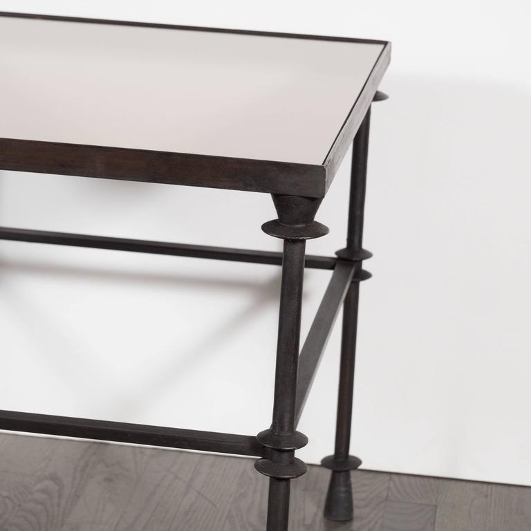 Iron Cocktail Table with Inset Bronze Mirror in the Style of Giacometti ...