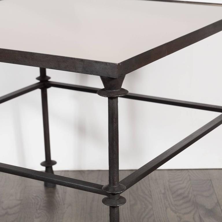 Iron Cocktail Table with Inset Bronze Mirror in the Style of Giacometti ...