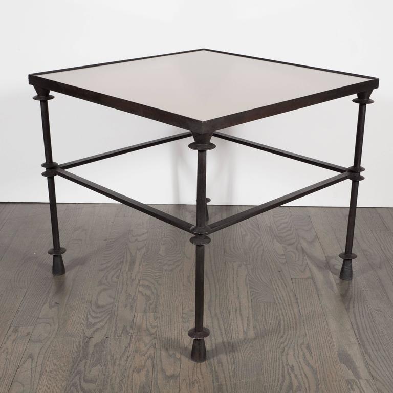 Iron Cocktail Table with Inset Bronze Mirror in the Style of Giacometti ...