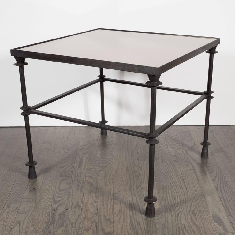Iron Cocktail Table with Inset Bronze Mirror in the Style of Giacometti ...