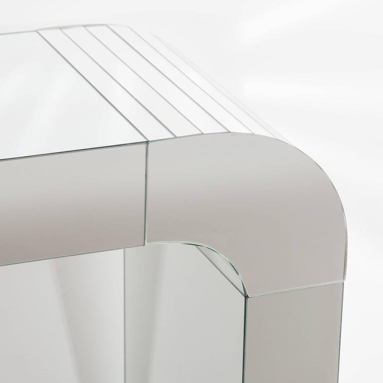 Mid-Century Modernist Fully Mirrored Waterfall Console Table at 1stDibs