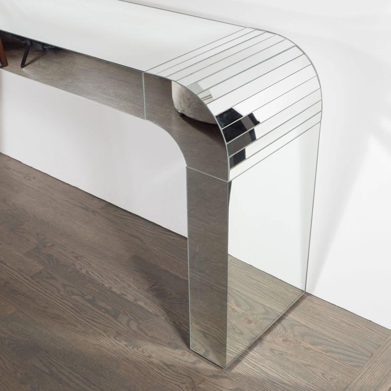 Mid-Century Modernist Fully Mirrored Waterfall Console Table at 1stDibs