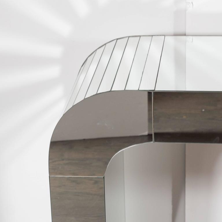 Mid-Century Modernist Fully Mirrored Waterfall Console Table at 1stDibs