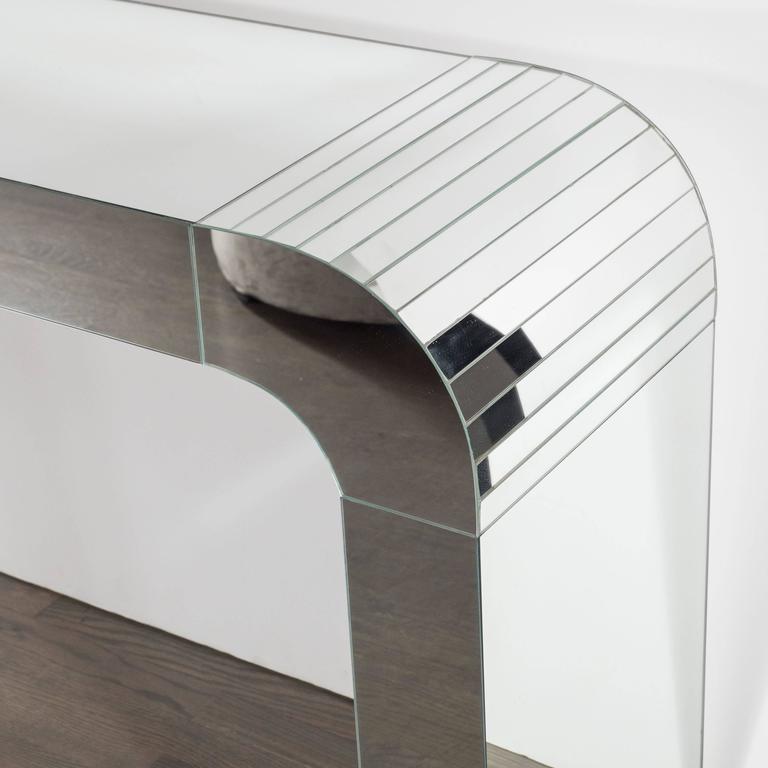 Mid-Century Modernist Fully Mirrored Waterfall Console Table at 1stDibs