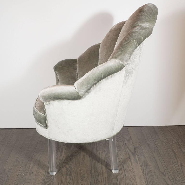 1940s Hollywood Shell Occasional Chairs with Channel Tufting and Lucite ...