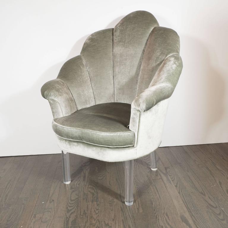 1940s Hollywood Shell Occasional Chairs with Channel Tufting and Lucite ...