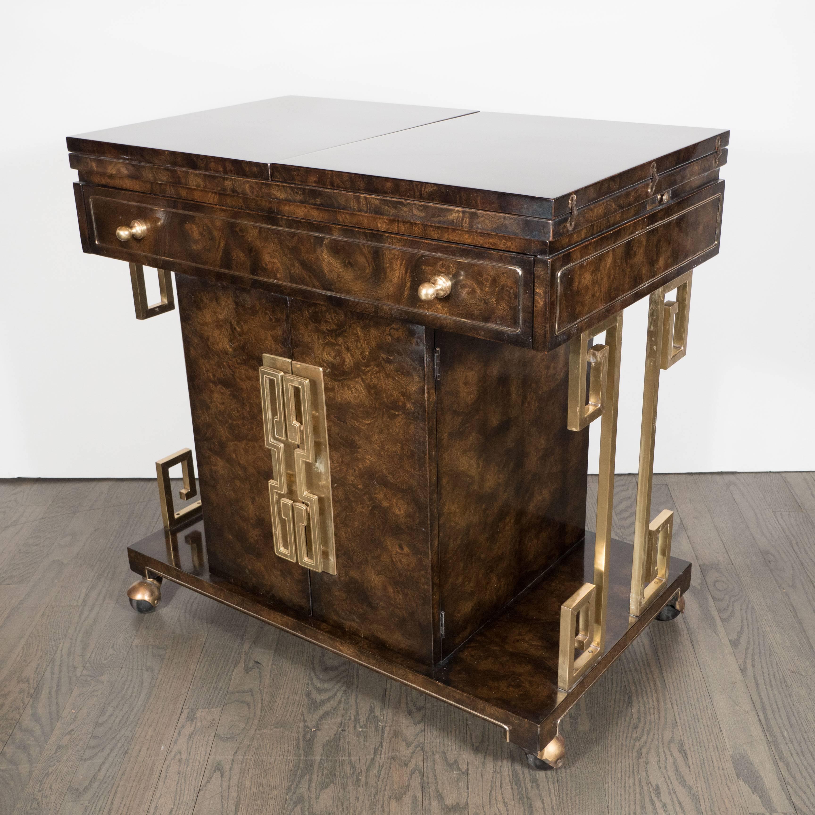 Mastercraft Bar Service Cart in Burled Carpathian Elm with Brass ...