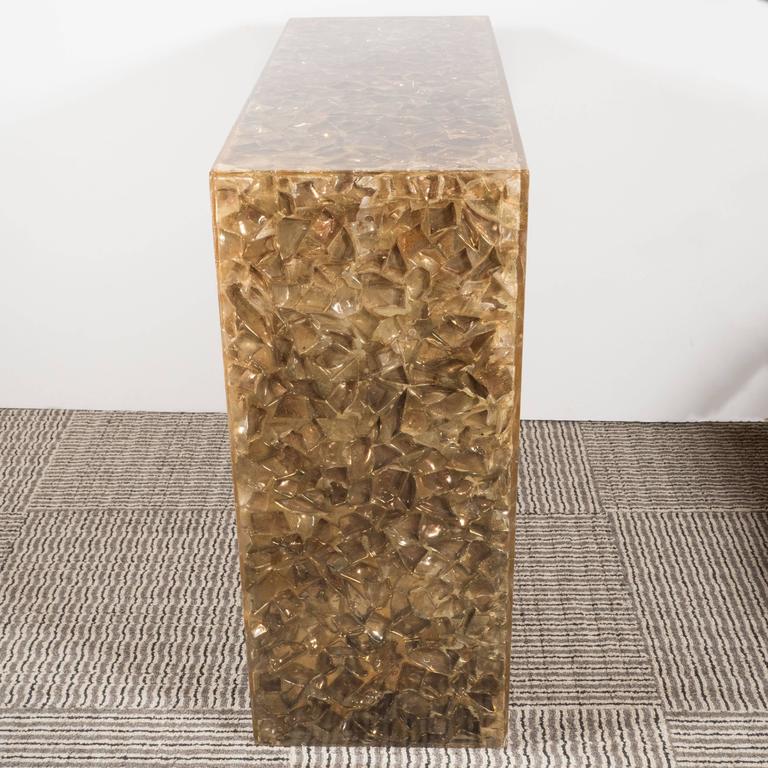 Illuminated Resin Console Table with Factured Resin Pieces, France ...