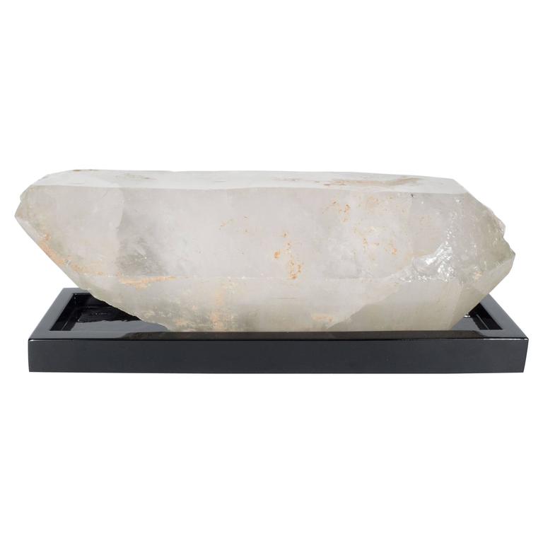 Large Rock Crystal Specimen on Black Lacquered Walnut Base at 1stDibs