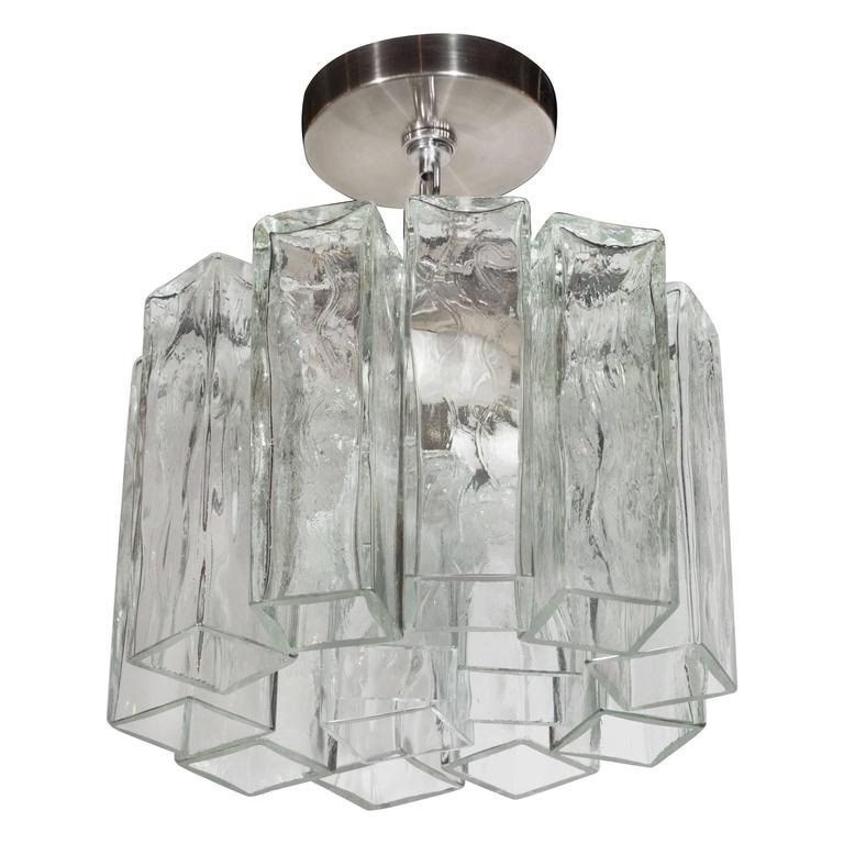 Mid-Century Pendant with Textured Glass Rectangular Tronchi Hanging ...