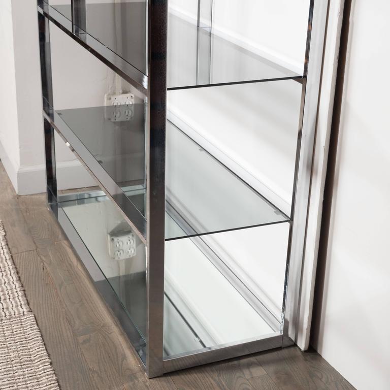 Mid-Century Chrome and Smoked Glass and Mirror Étagère/ Book Case by ...