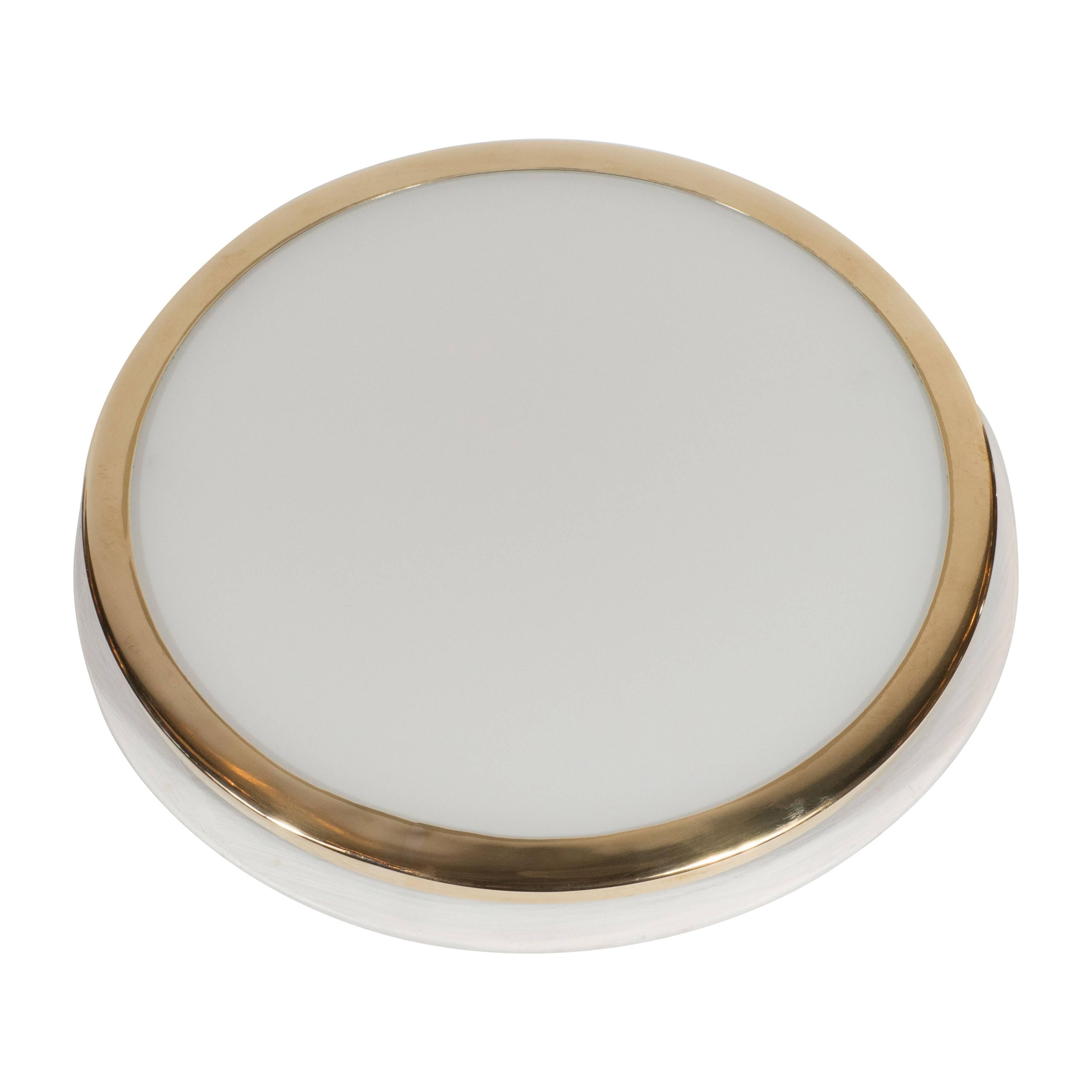 Mid-Century Scandinavian Recessed Flush Mounts with Brass and Frosted ...
