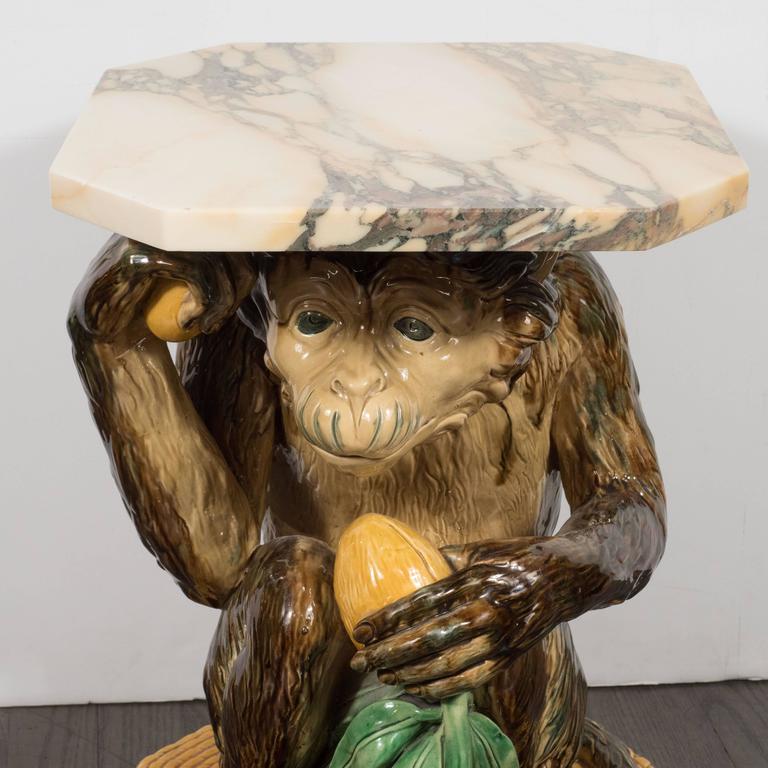 Antique Minton Majolica Monkey Occasional Table with Exotic Marble Top ...