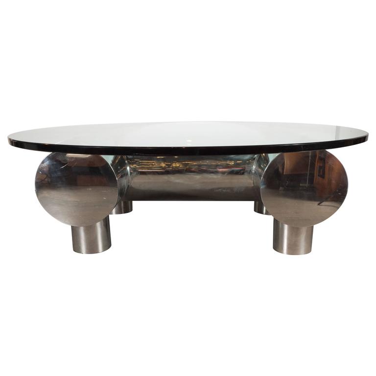 Mid-Century Modernist Custom Chrome and Glass Cocktail Table by William ...