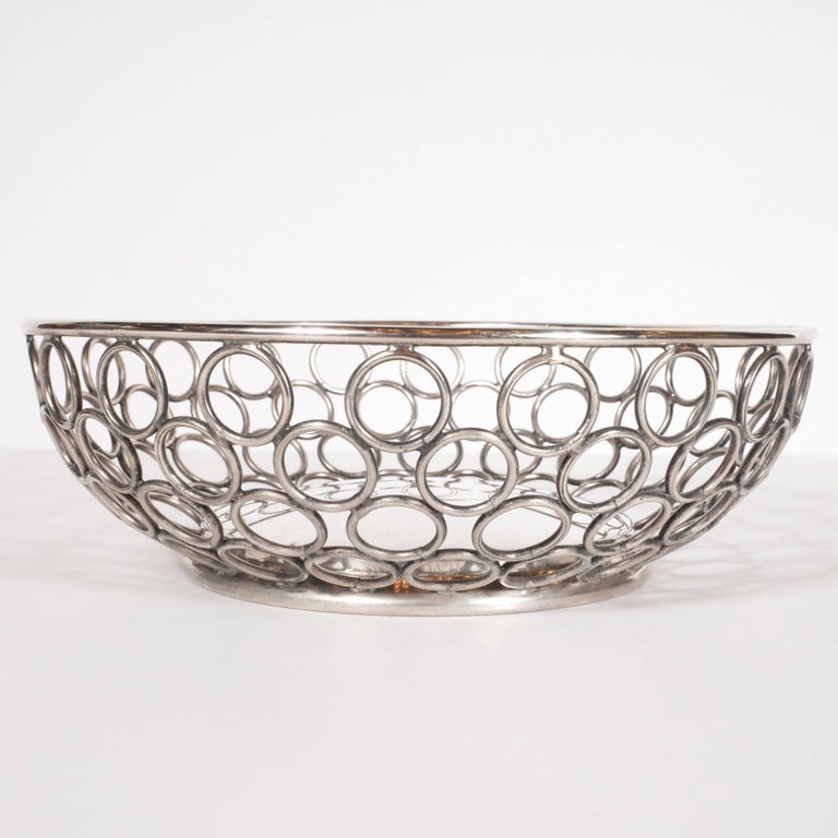 Mid-Century Modern Silver Plate Bowl/Basket with Repeating Circle Motif ...