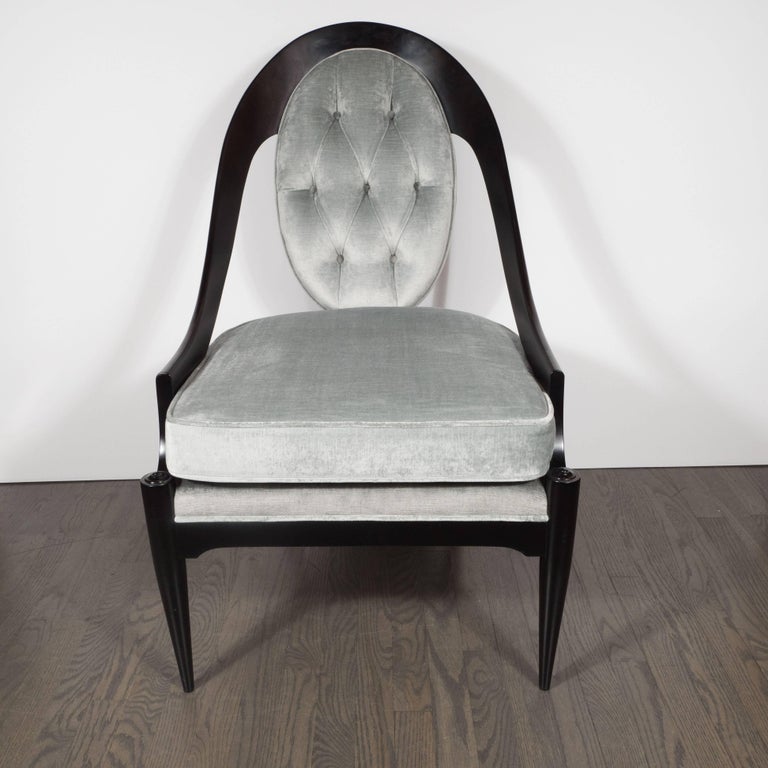 Pair of Mid-Century Modern Spoon Back Occasional Chairs in Ebonized ...