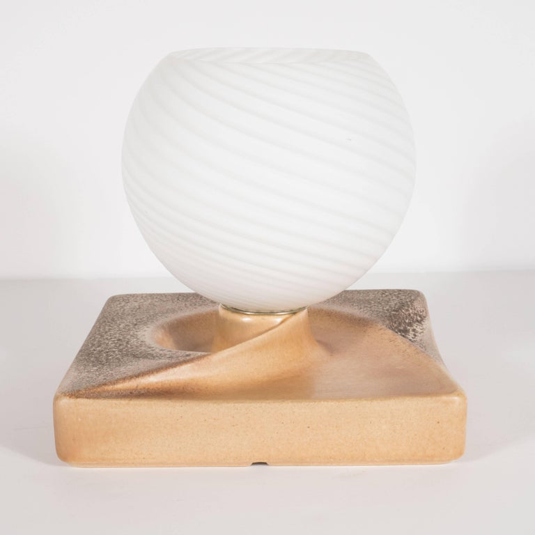 Mid-Century Modern Ceramic and Frosted Glass Swirling Globe Uplight For ...