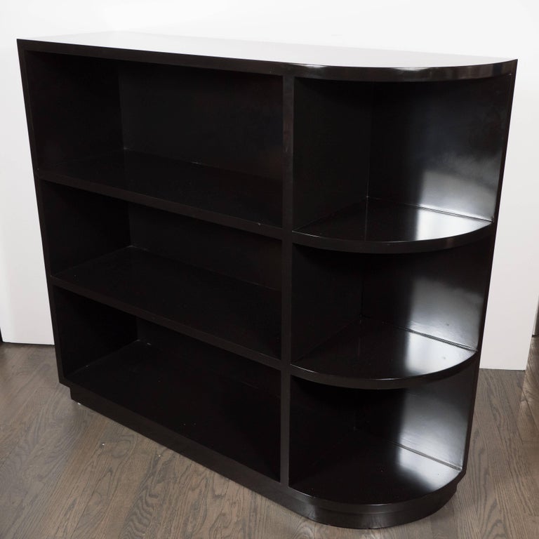 Art Deco Streamlined Machine Age Black Lacquer "Bullet" Bookcase at 1stDibs