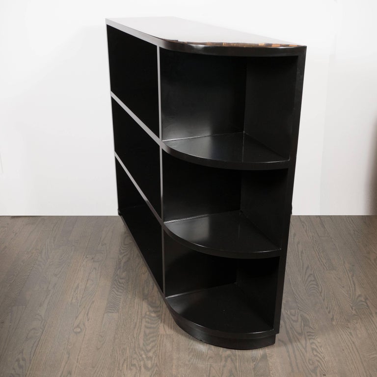 Art Deco Streamlined Machine Age Black Lacquer "Bullet" Bookcase at 1stDibs