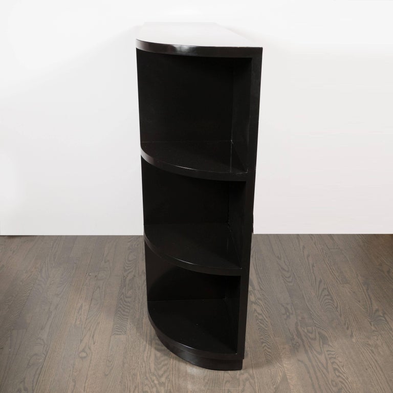 Art Deco Streamlined Machine Age Black Lacquer "Bullet" Bookcase at 1stDibs