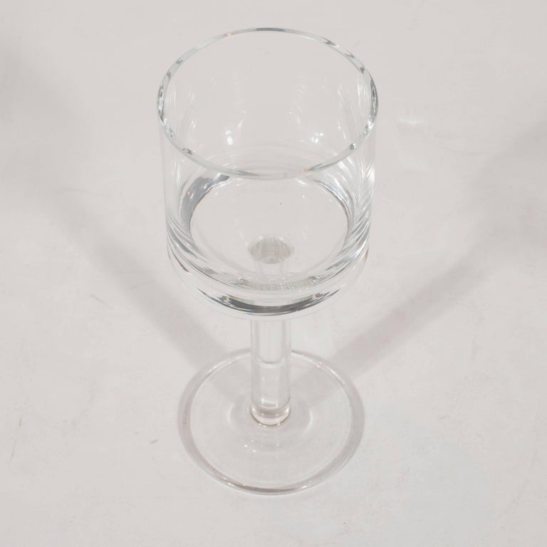 Set of Six Modernist Clear Glass Wine or Water Glasses, Signed Calvin ...