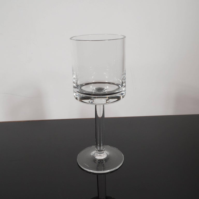 Set of Six Modernist Clear Glass Wine or Water Glasses, Signed Calvin ...