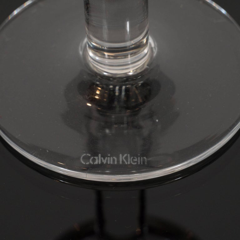 Set of Six Modernist Clear Glass Wine or Water Glasses, Signed Calvin ...