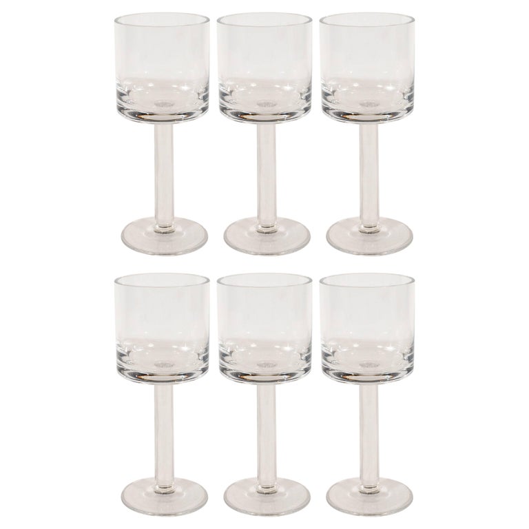 Set of Six Modernist Clear Glass Wine or Water Glasses, Signed Calvin ...