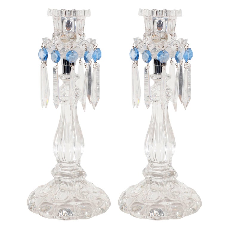 Columnar Crystal Girandoles in Translucent and Pale Sapphire Glass by ...
