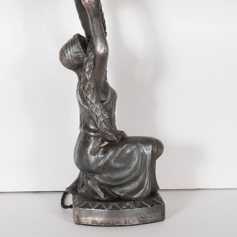 Art Deco Flapper Table Lamp in Antique Pewter with End-of-Day Glass ...