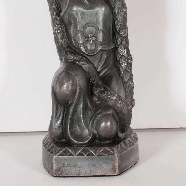 Art Deco Flapper Table Lamp in Antique Pewter with End-of-Day Glass ...