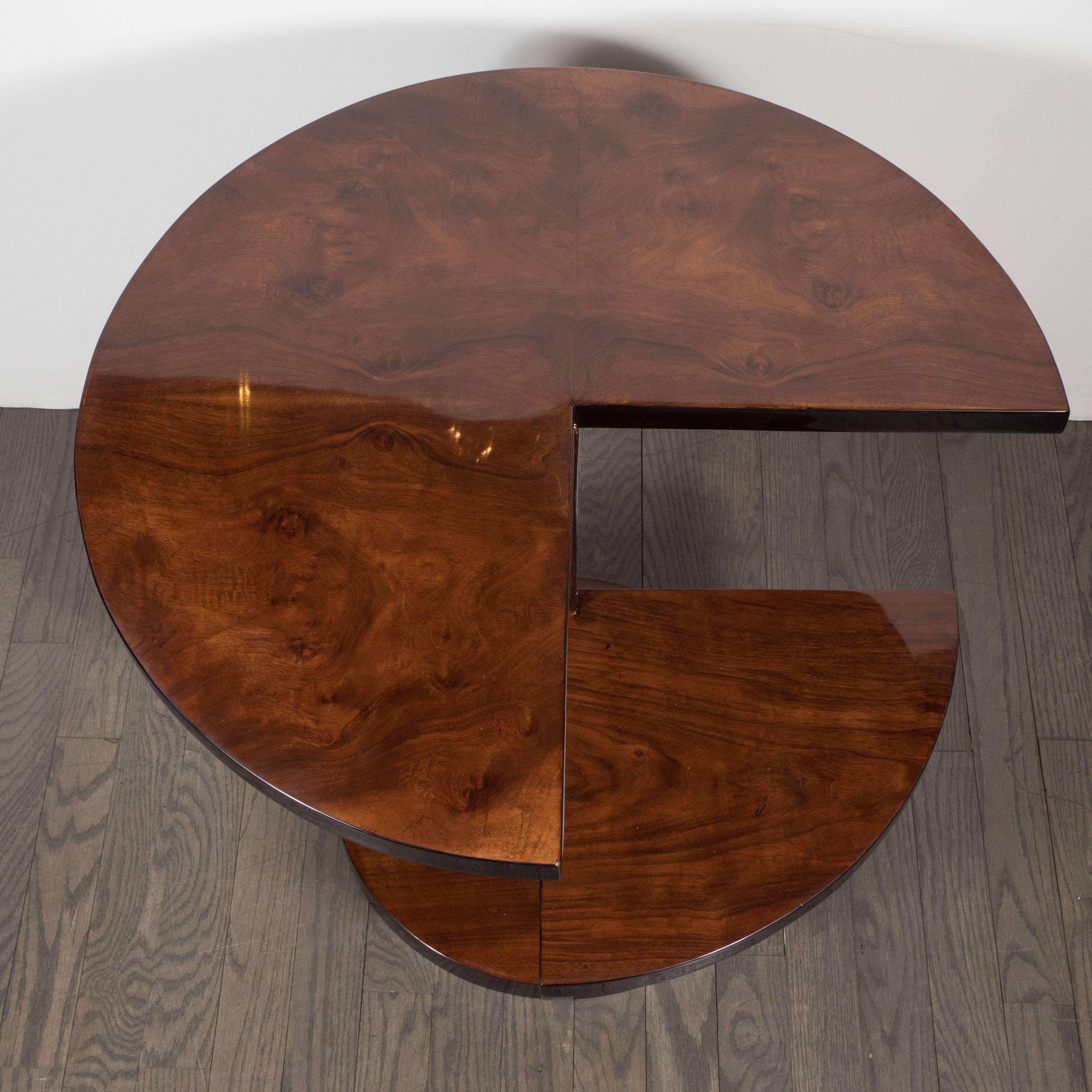 French Art Deco Cubist Side Table in Bookmatched Burled Walnut and ...