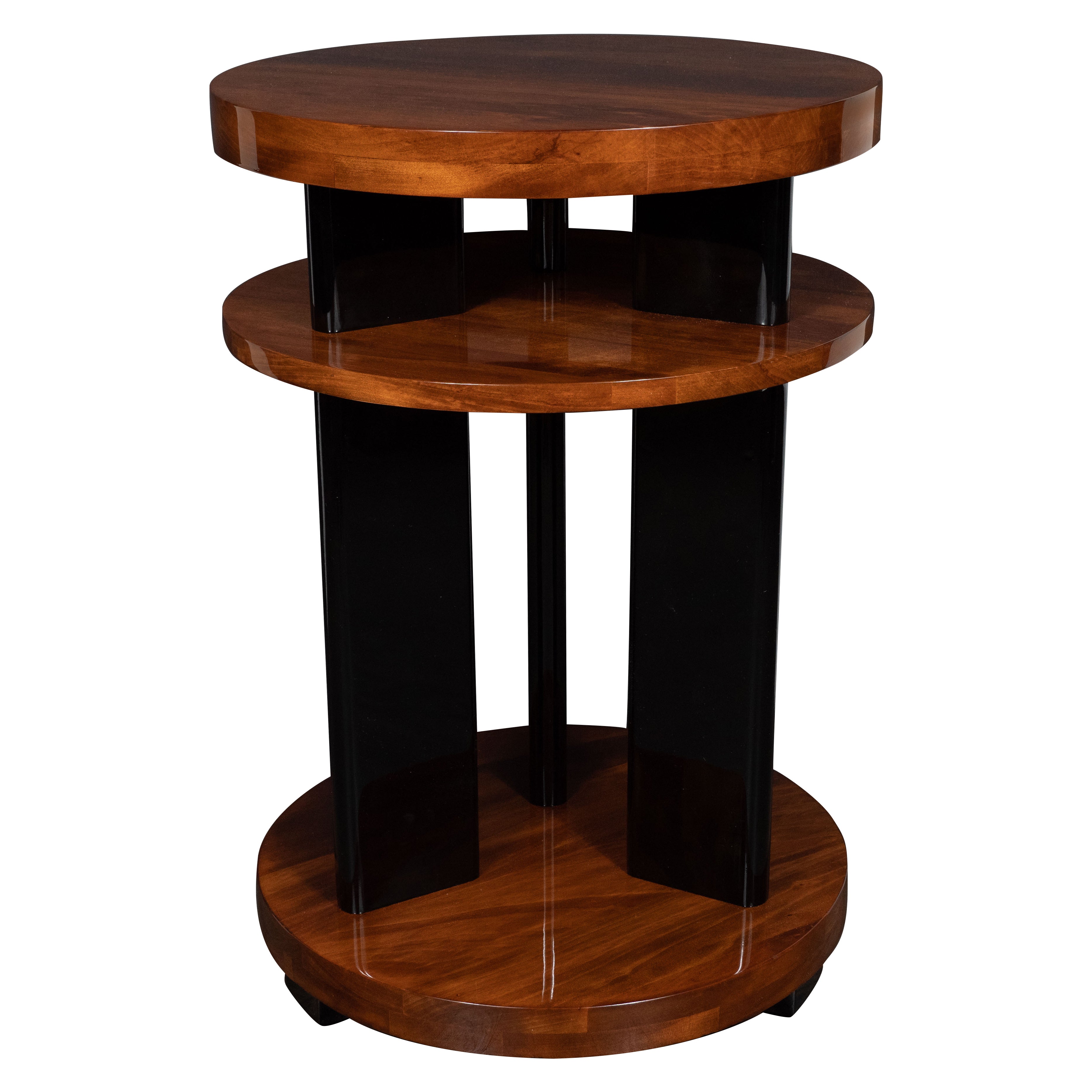 Art Deco Skyscraper Style Stepped Detail Side Table with Black Lacquer ...