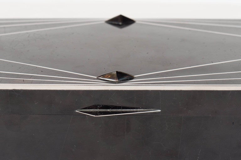 Exquisite Black Tab Shell Box with Silvered Inlay with Art Deco Diamond ...