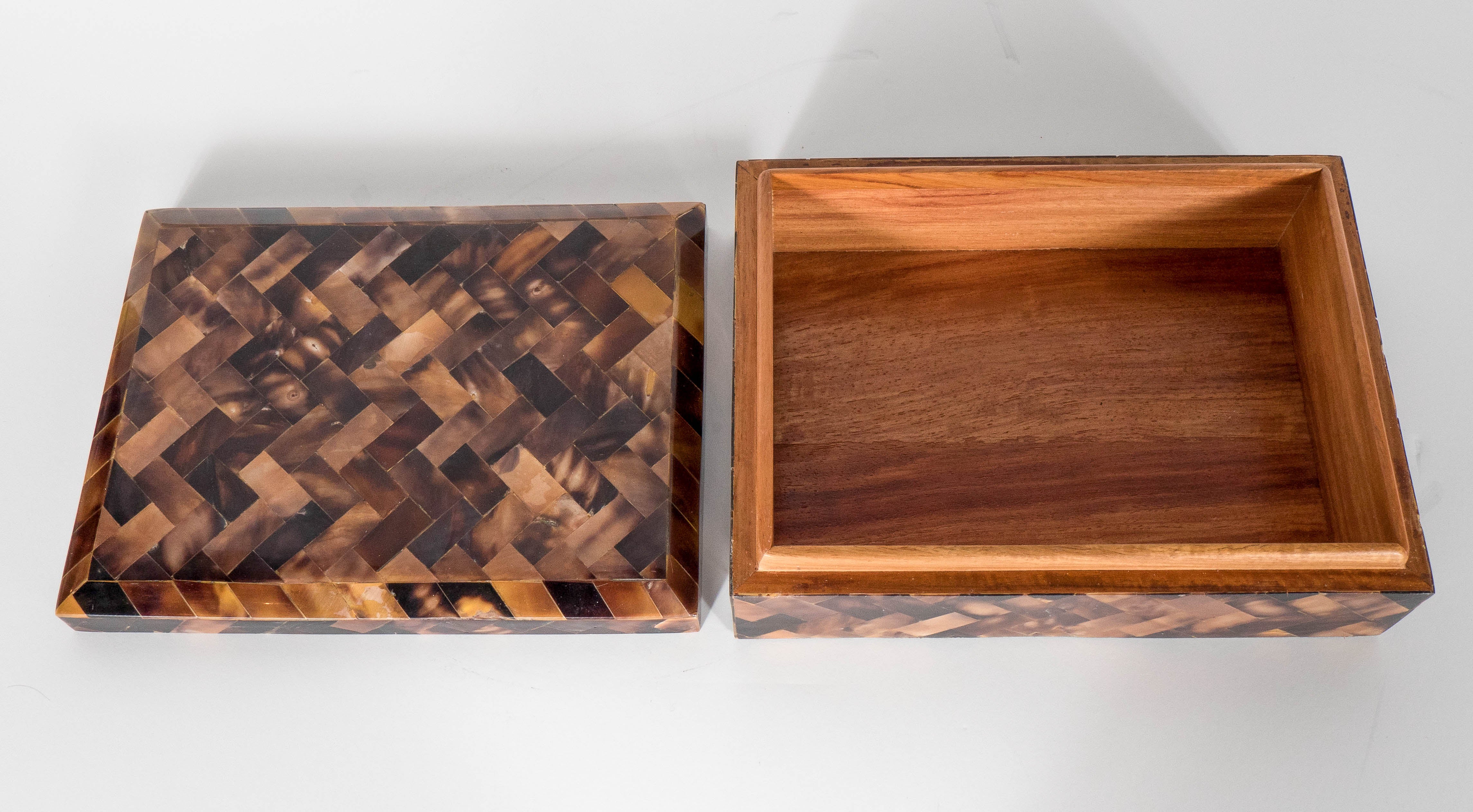 Penshell Box in Tortoise Motif and Herringbone Pattern with Beveled Lid ...