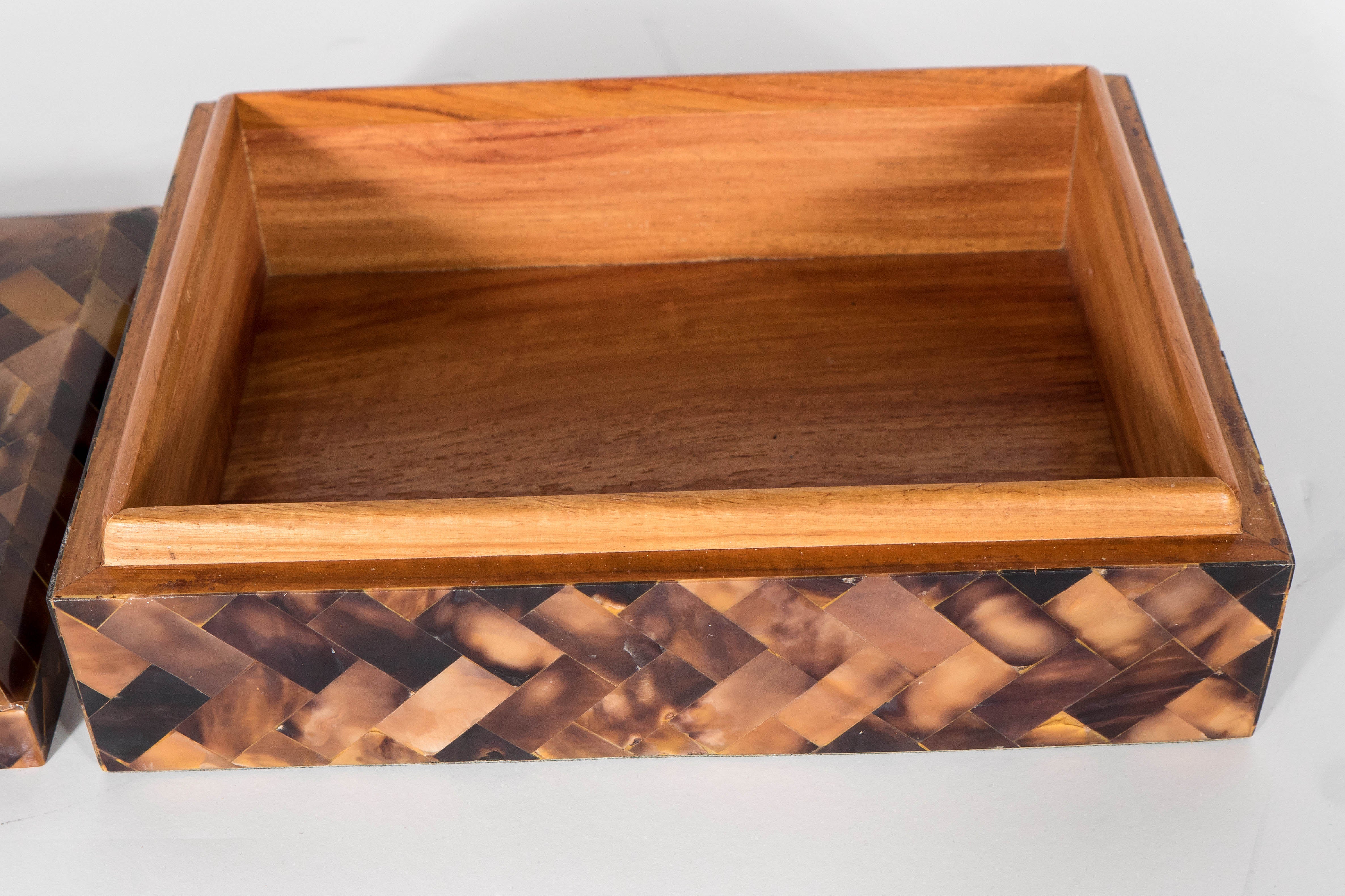 Penshell Box in Tortoise Motif and Herringbone Pattern with Beveled Lid ...